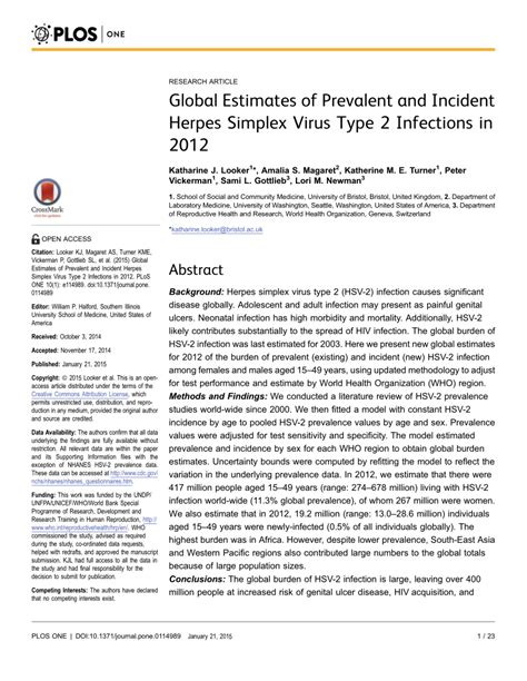 Pdf Global Estimates Of Prevalent And Incident Herpes Simplex Virus
