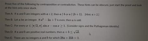 solved prove five of the following by contraposition or