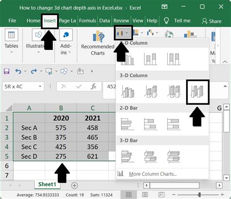Excel 如何改变3d图表深度轴 极客教程