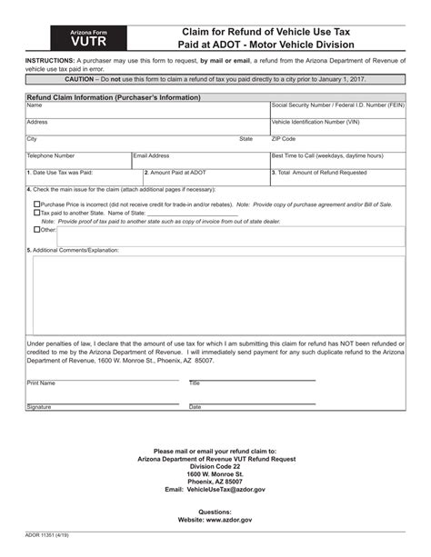Arizona Form Vutr Ador11351 Fill Out Sign Online And Download
