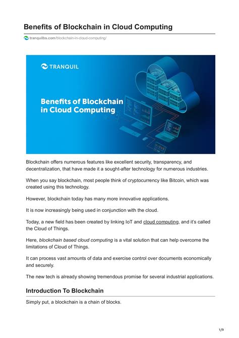 Benefits Of Blockchain In Cloud Computing Tranquil Business Software