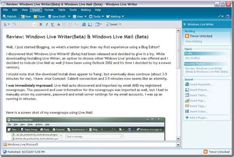 Trevor Unlocked Review Windows Live Writerbeta And Windows Live Mail