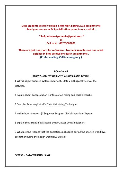 Smu Bca Spring 2014 Solved Assignments Sem 6 Docx