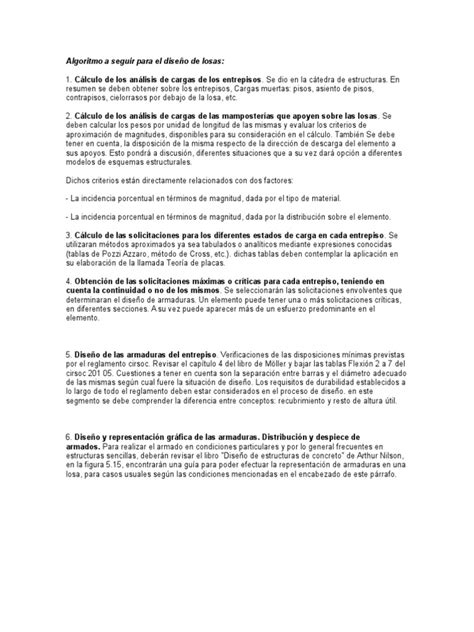 Algoritmo A Seguir Para El Diseño De Losas Pdf Algoritmos Hormigón