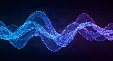 Generative Ai Abstract Blue And Purple Digital Waveforms Flowing On Dark Background Stock