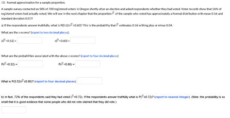 Solved 10 Normal Approximation For A Sample Proportion A