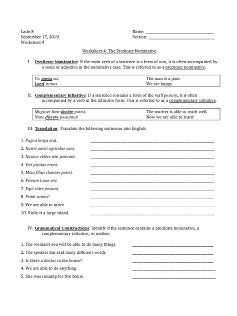 Fillable Online Worksheet 4 Predicate Nominativedoc Fax Email Print