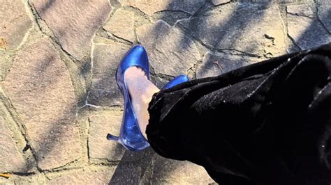Sprain On A Thin Ledge In Blue Stilettos High Heels Tiffanysecrets Clips4sale