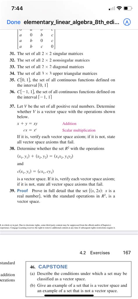 Answered 7 44 Done Elementary Linear Algebra 8th Edi O 31 The Set Of All 2 × 2 Singular