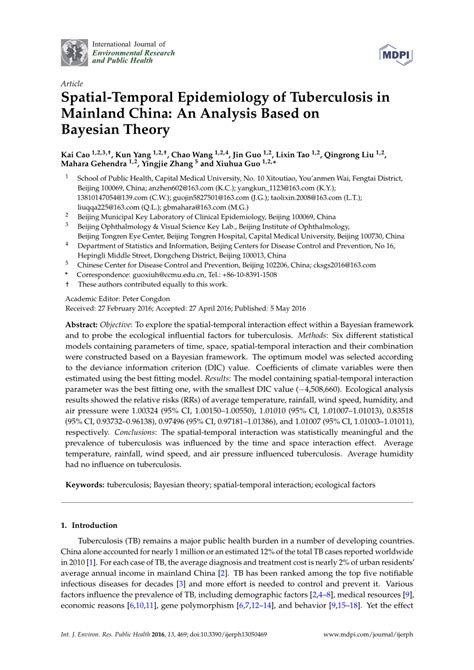 Pdf Spatial Temporal Epidemiology Of Tuberculosis In Mainland China An Analysis Based On