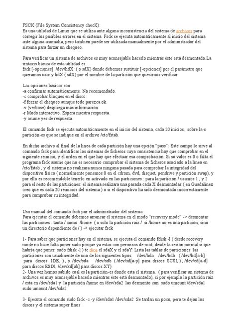 Fsck File System Consistency Check Pdf Gestión De Tecnología De La Información Software