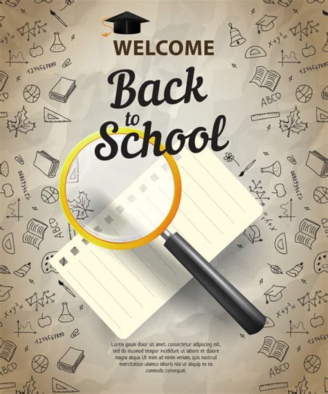 환영합니다 확대경과 노트북 시트로 학교로 돌아갑니다 Eps Uidownload