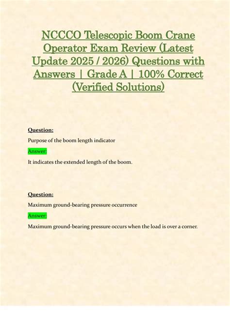 Nccco Telescopic Boom Crane Operator Exam Review Latest Update 2025