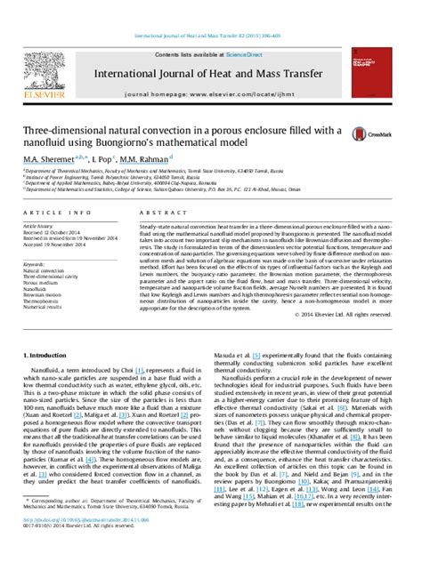 Pdf Three Dimensional Natural Convection In A Porous Enclosure Filled