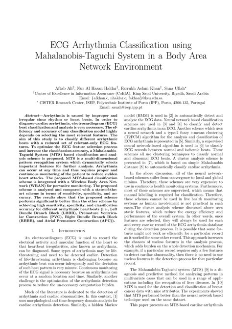 Pdf Ecg Arrhythmia Classification Using Mahalanobis Taguchi System In