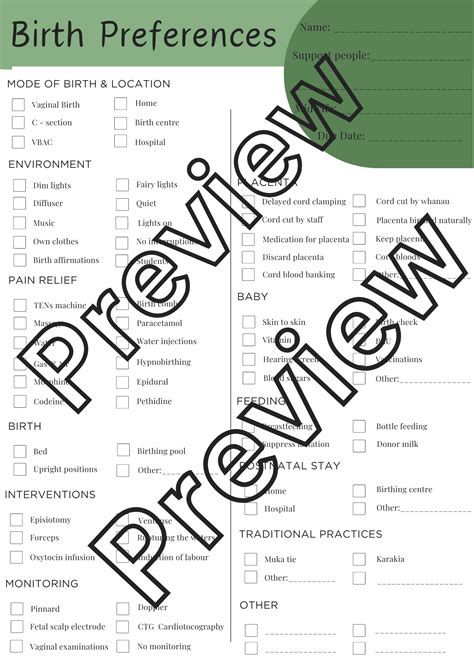 Birth Preference List — Birthing Mama Shop