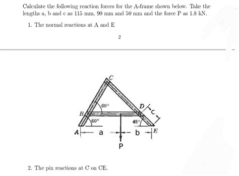 Answered Calculate The Following Reaction Forces For The A Frame Shown Below Take The Lengths