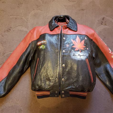Avirex Stadium Jacket Vintage Leather Size M Red Blac Gem