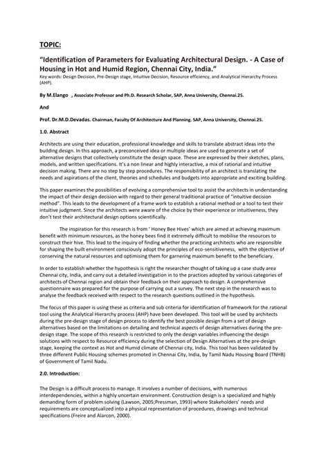 Pdf “identification Of Parameters For Evaluating Architectural Design