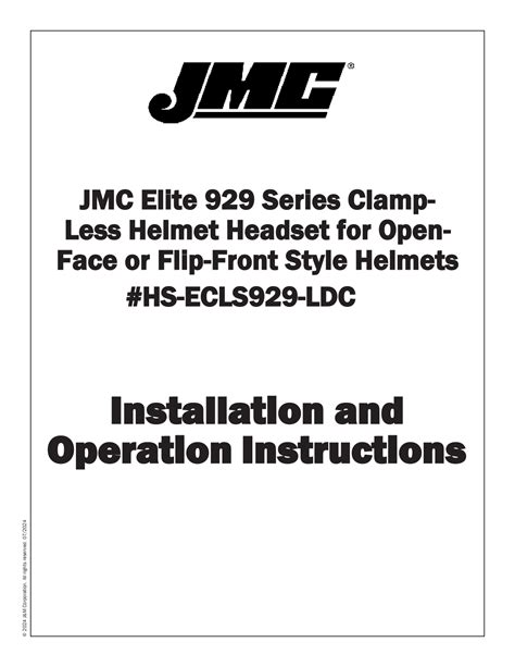 Jmc Hs Ecls929 Ldc Elite Clamp Less Helmet Headset Instruction Manual