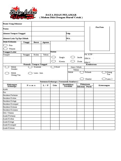 Form Data Isian Pelamar Pdf