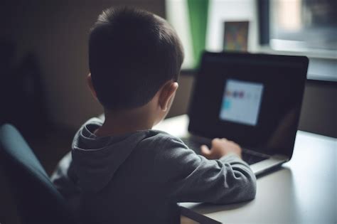 Chico Laptop Computadora Linda Internet Generar Ai Foto Premium