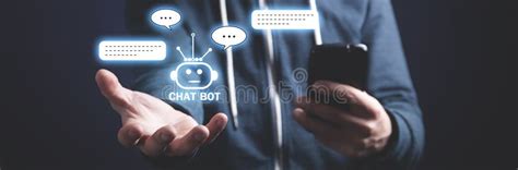 Human Holding Smartphone With Chat Bot Application For Online