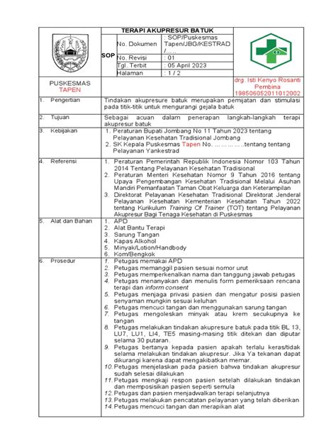 Sop Terapi Akupresure Batuk Pdf