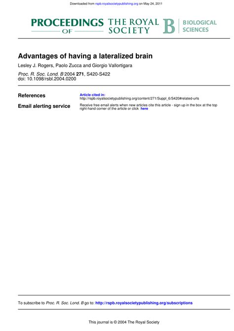 Pdf Advantage Of Having A Lateralized Brain