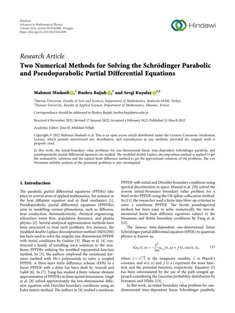 Pdf Two Numerical Methods For Solving The Schrödinger Parabolic And