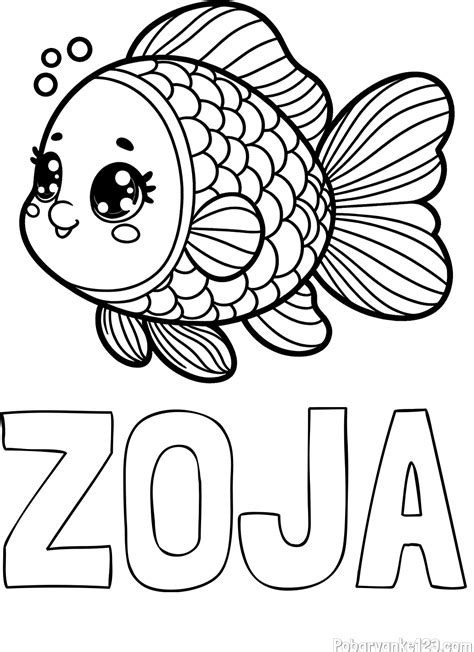 Pobarvanka Imena Zoja In Pobarvanka Ribe Z Bujnimi Plavutmi