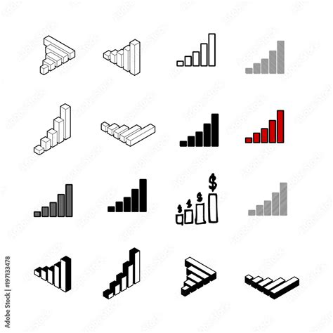 Set Of Collection Modern Vector Bar Chart Icon Multi Type Of 3d Isometric Solid Line