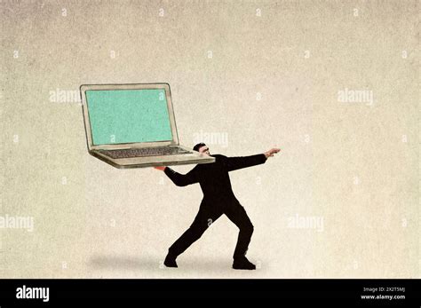 Illustration Of Businessman Throwing Laptop Computer Stock Photo Alamy