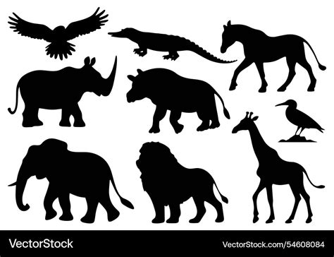 Set Of African Animal Silhouettes Isolated Vector Image