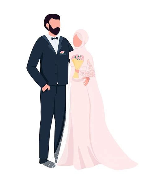 신혼 부부는 세미 플랫 컬러 벡터 문자를 함께 서 있습니다 포옹 인물 흰색에 전신 사람들입니다 그래픽 디자인 및 애니메이션에 대한 결혼 절연 현대 만화 스타일 그림