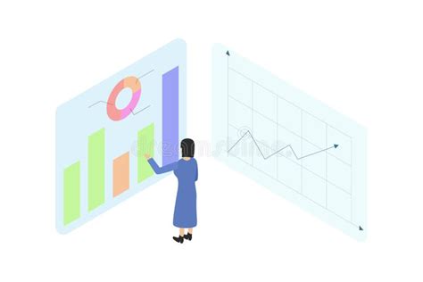 Woman Analyzes Data Or Presents A Report Isometry Stock Vector