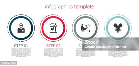 실험실 조수 시험관 플라스크를 스탠드에 놓고 의수를 착용하고 실험용 마우스를 놓습니다 비즈니스 인포그래픽 템플릿입니다 벡터 건강 검진에 대한 스톡 벡터 아트 및 기타 이미지