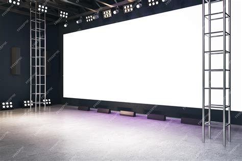 Premium Photo Empty White Rectangular Screen In Interior With Concrete Floor Presentation Premium Photo Empty White Rectangular Screen In Interior With Concrete Floor Presentation
