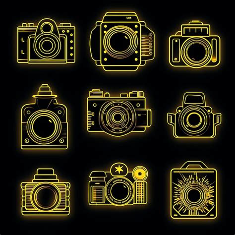 Premium Photo Neon Light Design Vector Shapes With Creative A Stylish Neon Camera Neon Outlines W