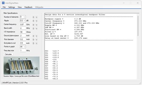 Narrow Band Interdigital Filter Calculator
