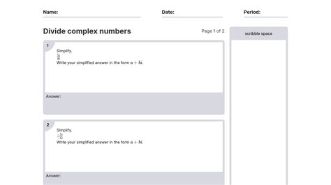 Divide Complex Numbers Worksheets Pdf Algebra 2 Math
