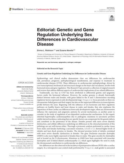 Pdf Genetic And Gene Regulation Underlying Sex Differences In Cardiovascular Disease
