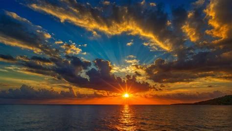 Golden Horizon Captivating Ocean Sunset Scene With Vibrant Sky And