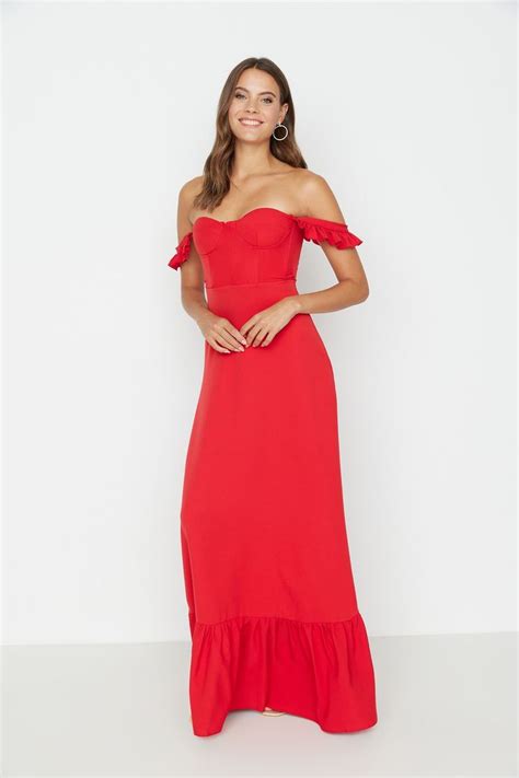 წითელი ფერის არშიიანი საღამოს კაბა Extra Ge 616179