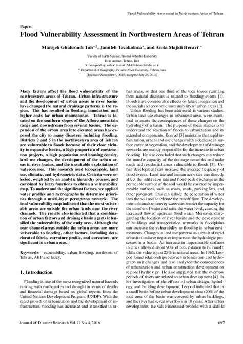Pdf Flood Vulnerability Assessment In Northwestern Areas Of Tehran
