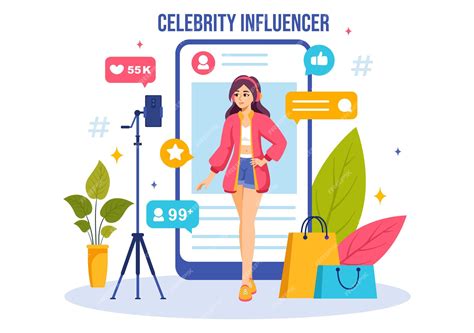 Premium Vector Celebrity Influencer Vector Illustration With Posts On