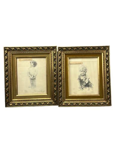 Connie King Signed Printed Lithograph Art Drawings Vintage Art