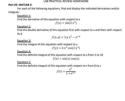 Solved LAB PRACTICAL REVIEW HOMEWORK Part MATLAB For Chegg Com