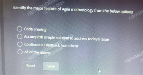 Solved Identify The Major Feature Of Agile Methodology From Chegg