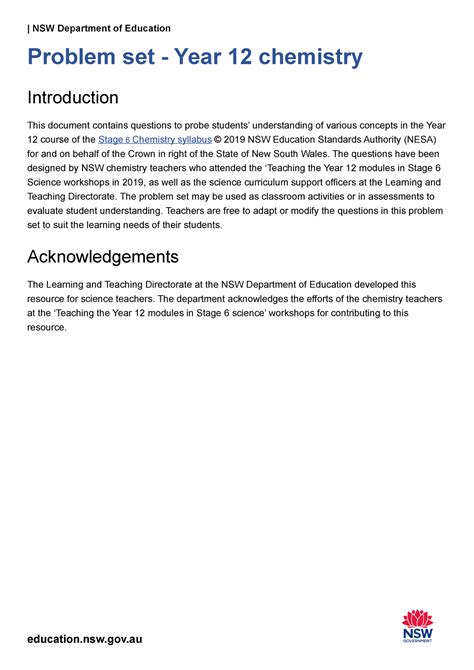 Year 12 Chemistry Problem Set Studocu